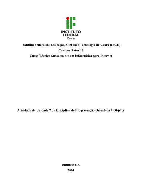 Programação Orientada À Objetos Unidade 7 Pdf