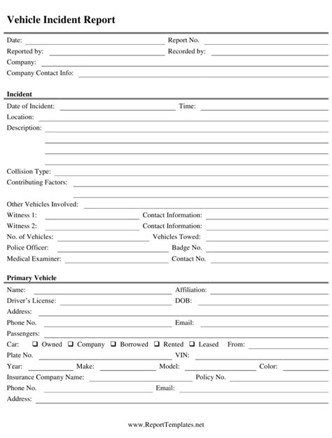 Vehicle Incident Report Form Download Printable Pdf Templateroller