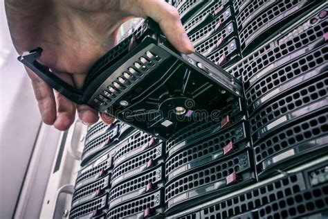 Replacing A Module In A Powerful Server Hardware Cloud Storage Technology Concept Hosting