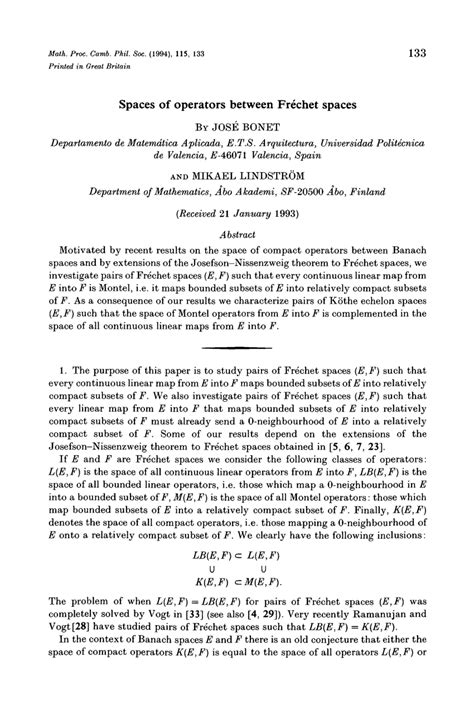 Pdf Spaces Of Operators Between Fréchet Spaces