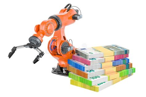 robotic arm with euro packs 3d rendering stock illustration