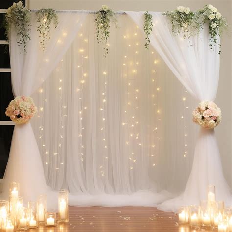 20x10ft White Tulle Backdrop Curtain With Lights String