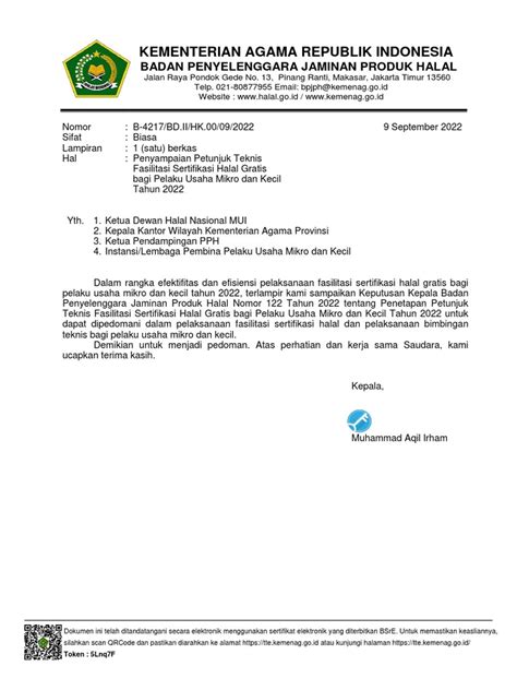 Surat Penyampaian Juknis Fasilitasi Sh 2022 Pdf