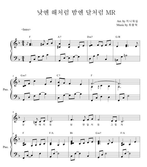 낮엔 해처럼 밤엔 달처럼 Mr 피아노 반주 악보 F G키 Ccm 편곡 복음성가 피아노 연주곡 네이버 블로그
