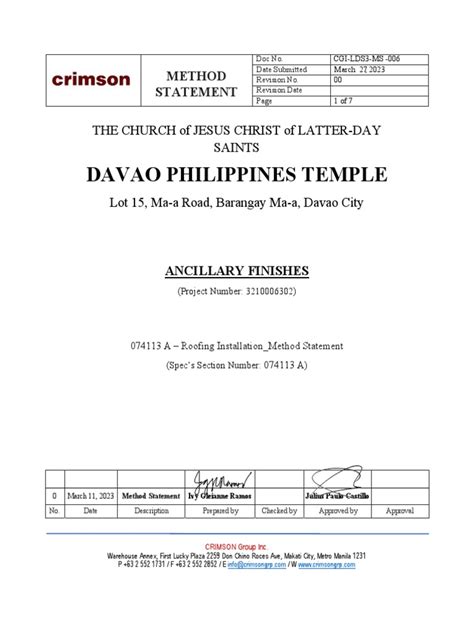 A Roofing Installation Method Statement Download Free Pdf Screw