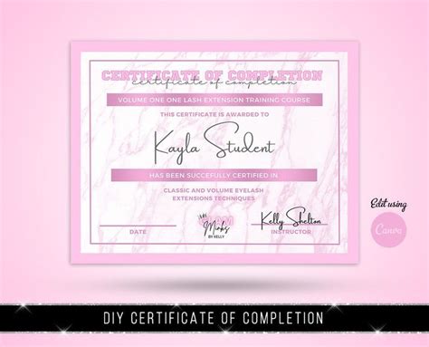 Diy Lash Training Certificate Of Completion Class Certificate Course Certificate Body Class