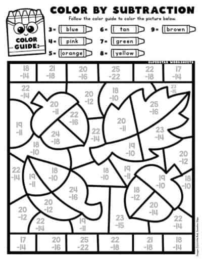 Fall Color By Number Superstar Worksheets