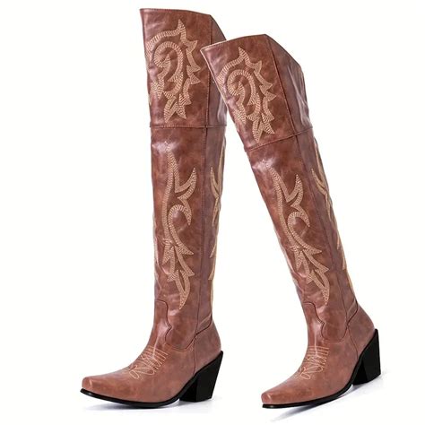 Brown Knee High Cowgirl Boots Vivorya