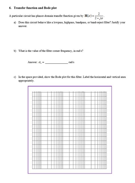 Solved Transfer Function And Bode Plot A Particular Chegg