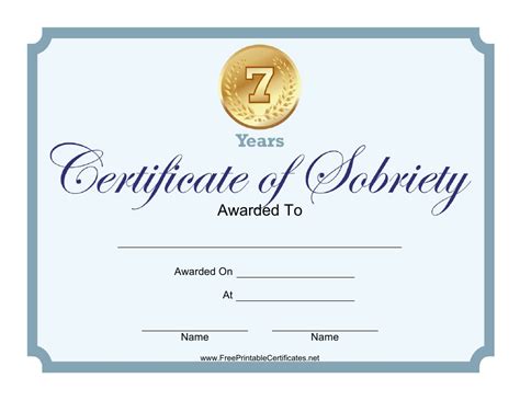 7 Years Certificate Of Sobriety Template Download Printable Pdf Templateroller