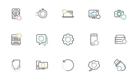 recovery line icons backup restore data and recover file linear set