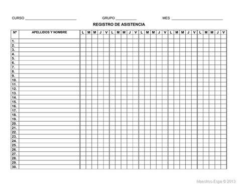 Hojas De Asistencia Lista De Alumnos Asistencia De Estudiantes