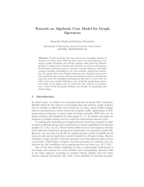 Pdf Towards An Algebraic Cost Model For Graph Operatorsdtsoumaindex