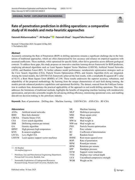 Pdf Rate Of Penetration Prediction In Drilling Operations A