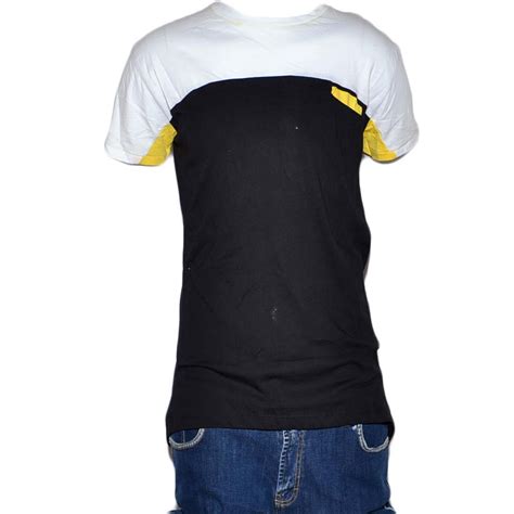 Tshirt Maglia Stampato Bicolore Bianco Nero Taschino Giallo Laterale