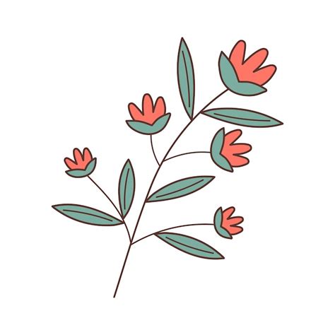 Premium Vector Twig With Flowers And Leaves Isolated On White