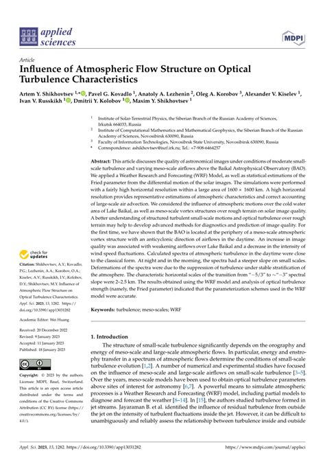 Pdf Influence Of Atmospheric Flow Structure On Optical Turbulence Characteristics