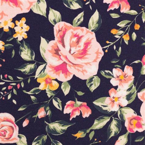 Jersey Stoff Blumen Rosen Swafing Jonne Dunkelblau