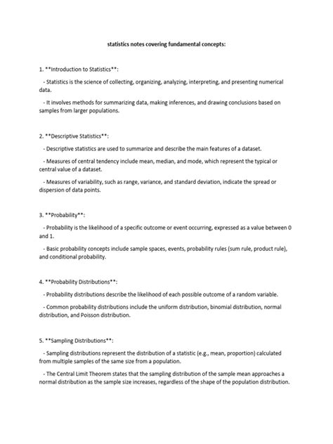 Statistics Notes Covering Fundamental Concepts Pdf Statistics