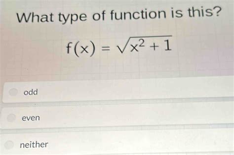 Solved What Type Of Function Is This Fxsqrtx21 Odd Even