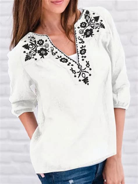 Plus Size S Xl V Neck Print Half Sleeve Casual Blouse Sale Banggood Com Sold Out Arrival