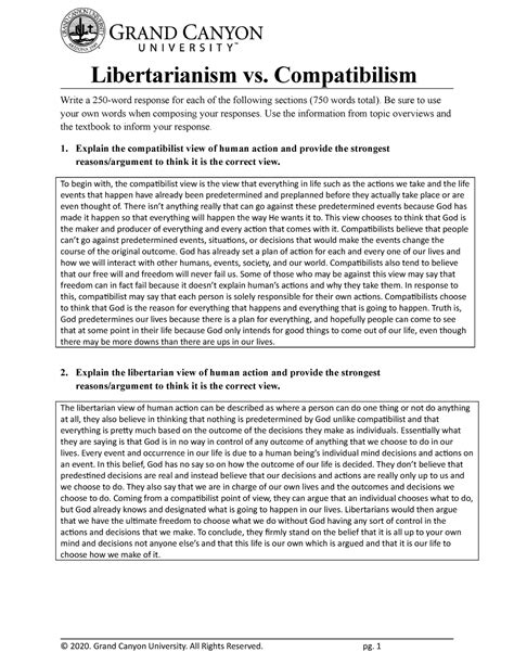 PHI RS T Libertarianism Compatibilism Worksheet PHI GCU Studocu
