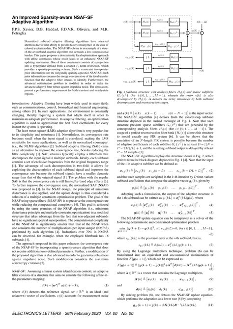 Pdf An Improved Sparsity Aware Nsaf Sf Adaptive Algorithm