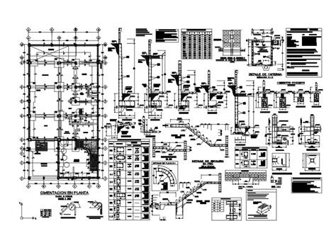 Building Constructive Structure Details With Stairways And Foundation Plan Dwg File