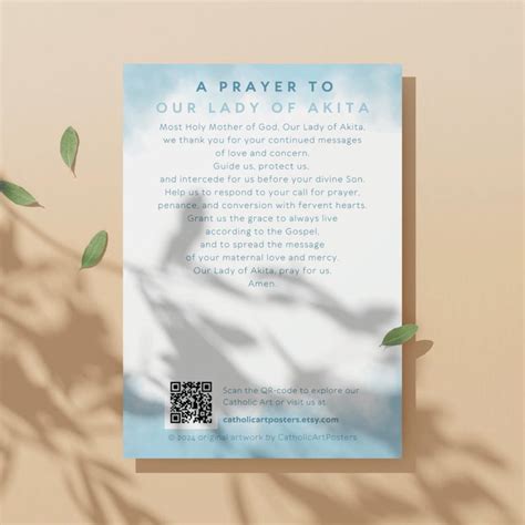Our Lady Of Akita Prayer Card Watercolor Virgin Mary Catholic Art Etsy