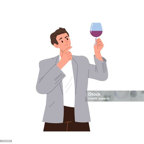 남자 소믈리에 만화 캐릭터는 와인잔을 들고 냄새 맛 품질을 검토하는 와인을 시음한다 와인에 대한 스톡 벡터 아트 및 기타 이미지 와인 사람들 남자 Istock