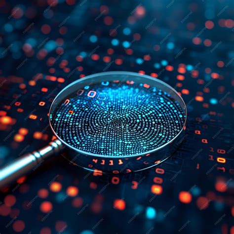 Premium Ai Image Tech Authentication Magnifying Glass Inspects Biometrics With Binary Code