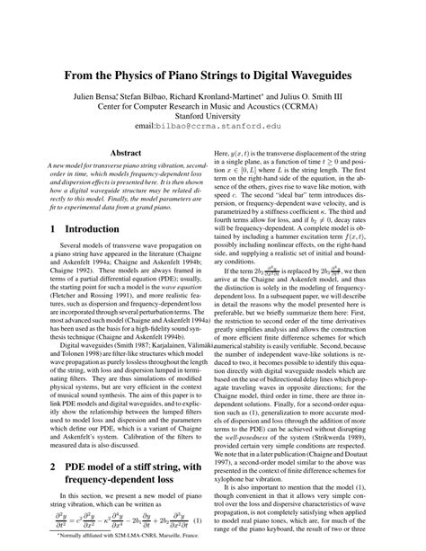 Pdf From The Physics Of Piano Strings To Digital Waveguides