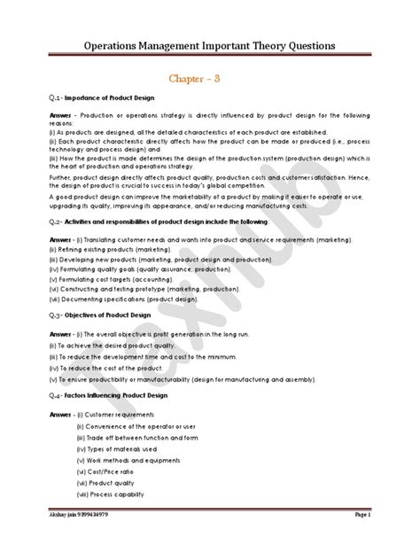 Operations Management Theory Questions Pdf Lean Manufacturing Linear Programming