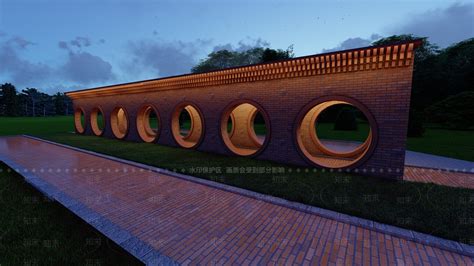 现代红砖拱形廊架su模型下载【id1134624206】知末su模型网