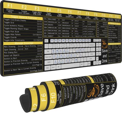 Aoojanu Cad Shortcut Keys Mouse Pad 31 5 X 11 8 Inch Xl Cheat Sheet Gaming