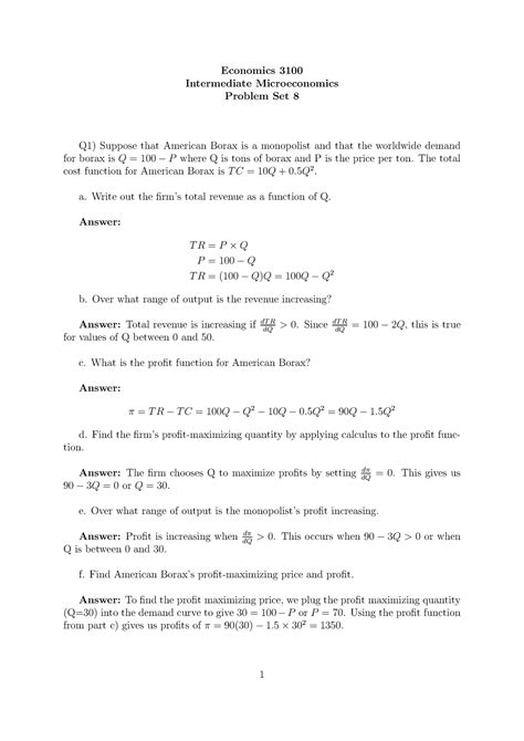 Problem Set Solutions Economics Intermediate Microeconomics Problem Set Q Suppose