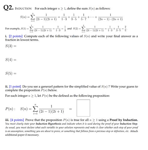 Solved Induction For Each Integer N 2 1 Define The Sum Sn
