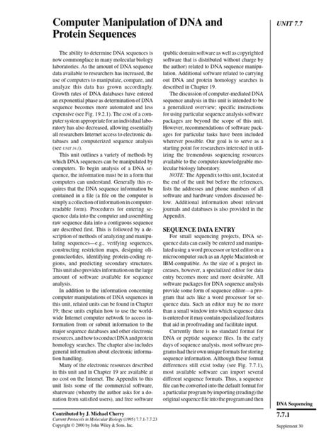 Computer Manipulation Of Dna And Protein Sequences Download Free Pdf