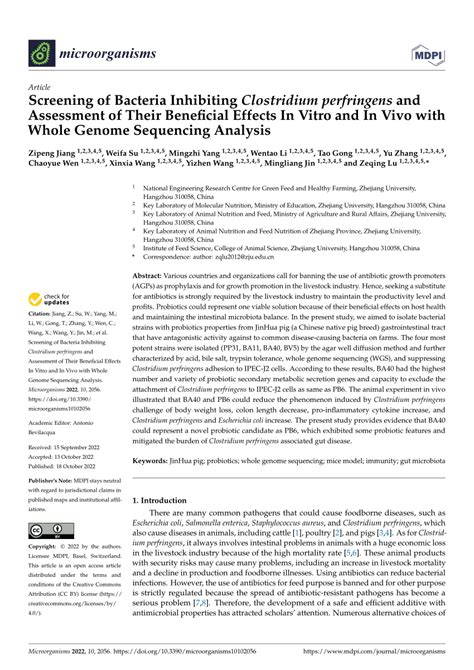 Pdf Screening Of Bacteria Inhibiting Clostridium Perfringens And Assessment Of Their