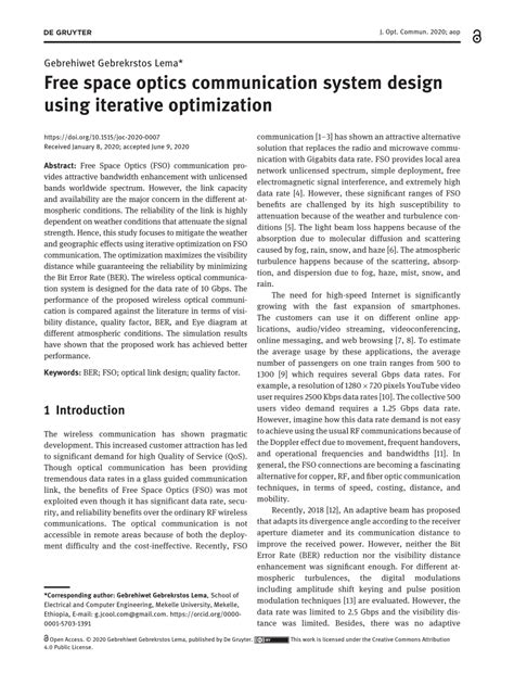 Pdf Free Space Optics Communication System Design Using Iterative Optimization