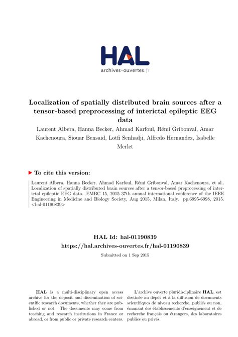 Pdf Localization Of Spatially Distributed Brain Sources After A Tensor Based Preprocessing Of