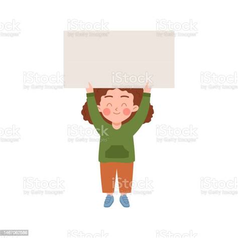 빈 배너 또는 텍스트에 대한 복사 공간이 있는 종이를 가진 어린 소녀 벡터가 격리되어 있습니다 고등학교 이하에 대한 스톡 벡터
