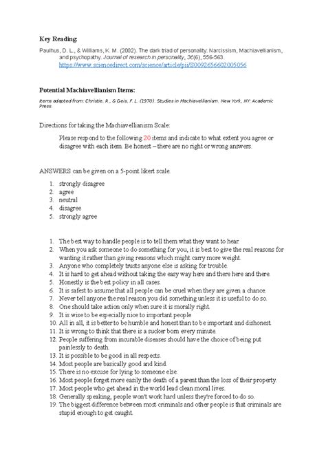 3006psy Potential Scale Items 2021 Key Reading Paulhus D L And Williams K M 2002 The