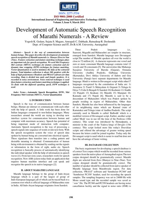 Pdf Development Of Automatic Speech Recognition Of Marathi Numerals A Review