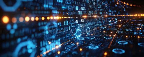 Hexagonal Digital Circuitry Illuminated With Futuristic Blue And Amber Lights Stock Image