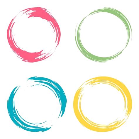 원형 브러시 스트로크 그런 지 벡터 프레임 세트 손으로 그린 디자인 빈티지와 복고풍 요소 프리미엄 벡터