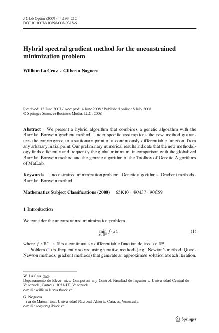 Pdf Hybrid Spectral Gradient Method For The Unconstrained Minimization Problem
