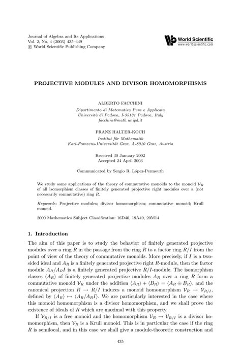 Pdf Projective Modules And Divisor Homomorphisms