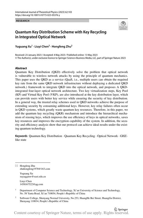 Quantum Key Distribution Scheme With Key Recycling In Integrated Optical Network Request Pdf