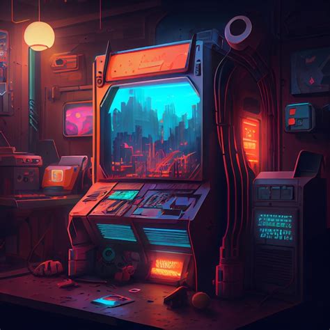 Premium Photo Retro Arcade Machine Gaming Illustration